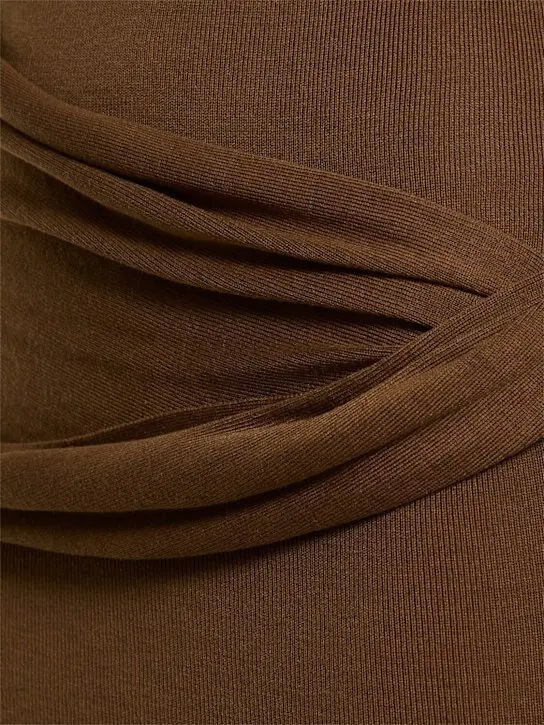 AYA MUSE Long Sleeve Draped Maxi Dress With Slit - Brown