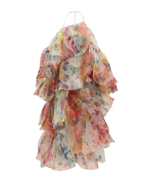 Zimmermann Luna Fanned Maxi Dress In Spliced Floral - Nude