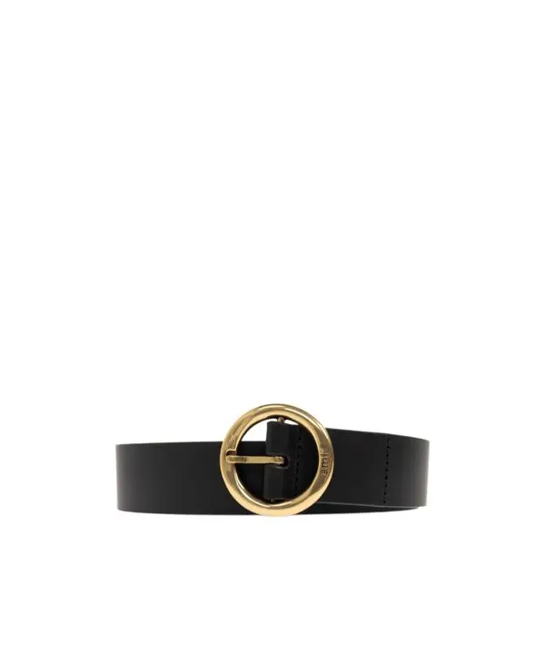 Ami Round Buckle Leather Belt - Black
