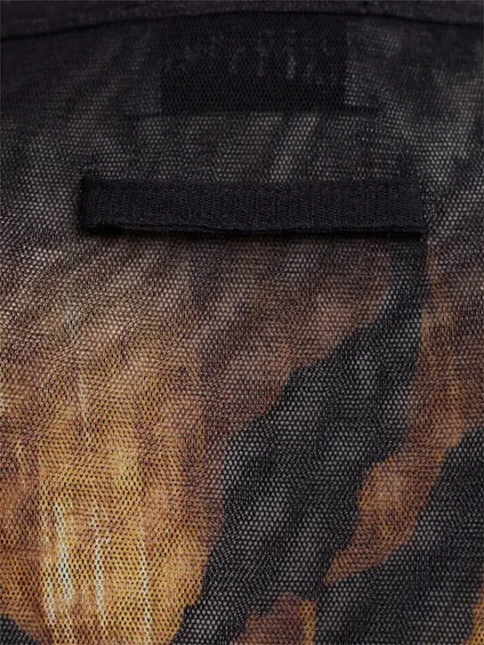 JEAN PAUL GAULTIER Wood Grain Print Mesh Long Sleeve Top - Black