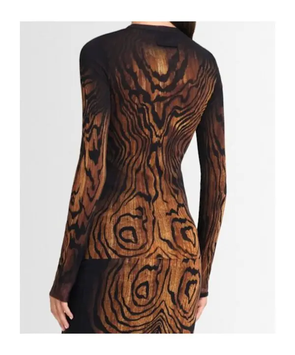 JEAN PAUL GAULTIER Wood Grain Print Mesh Long Sleeve Top - Black