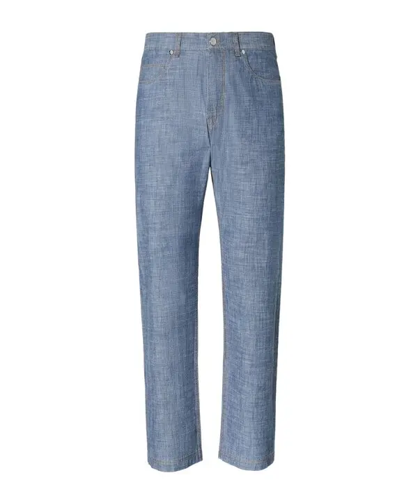 Fendi Straight-leg Cotton Chambray Trousers - Light Blue