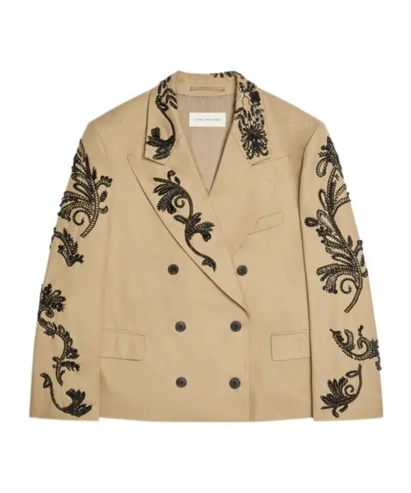 Dries Van Noten Double Breasted Embroidered Blazer - Camel