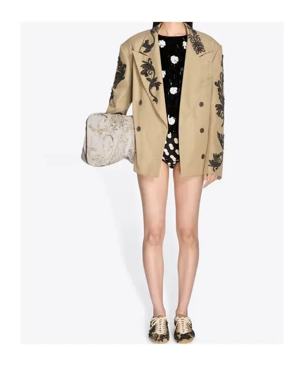 Dries Van Noten Double Breasted Embroidered Blazer - Camel