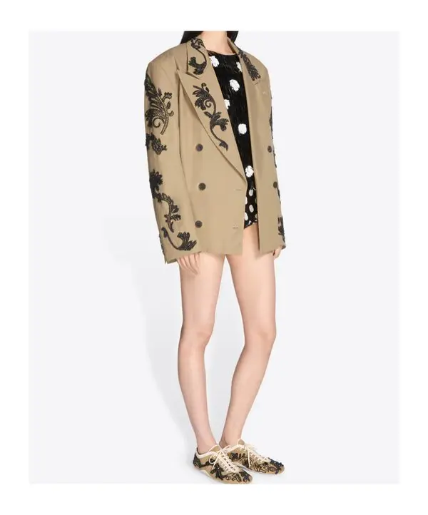 Dries Van Noten Double Breasted Embroidered Blazer - Camel