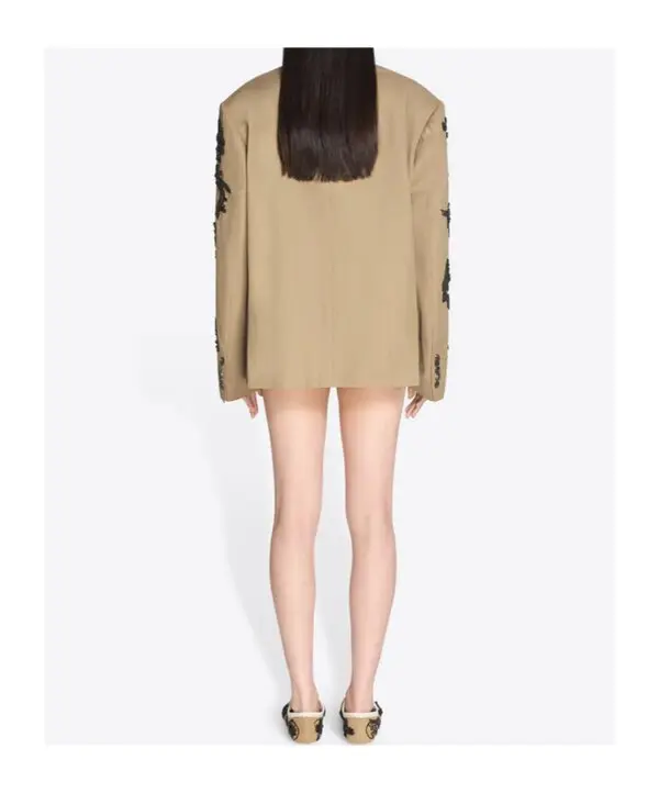 Dries Van Noten Double Breasted Embroidered Blazer - Camel