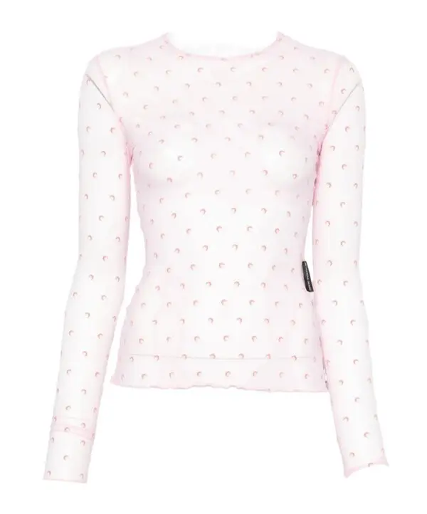 MARINE SERRE Moon-print Tulle Long-sleeve Top - White