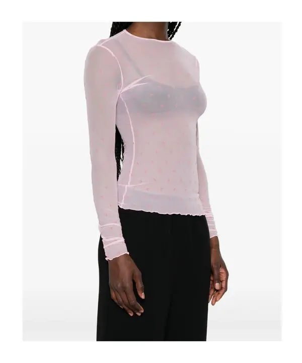 MARINE SERRE Moon-print Tulle Long-sleeve Top - White