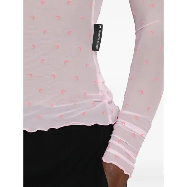 MARINE SERRE Moon-print Tulle Long-sleeve Top - White