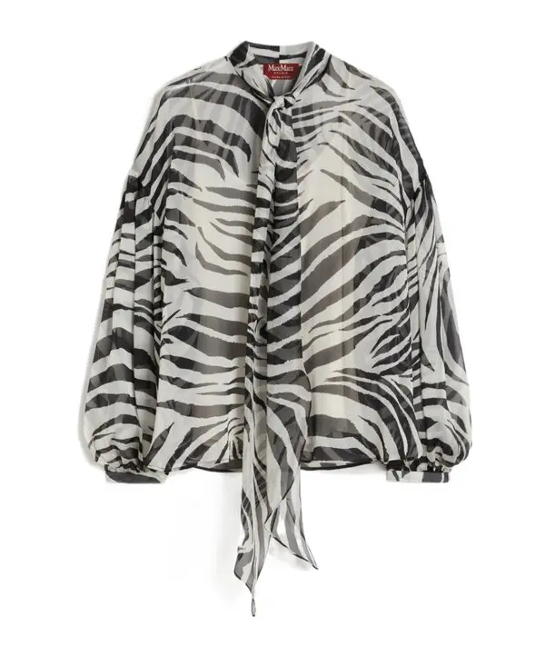 Max Mara Ballata Zebra-print Pussy-bow Blouse - Black