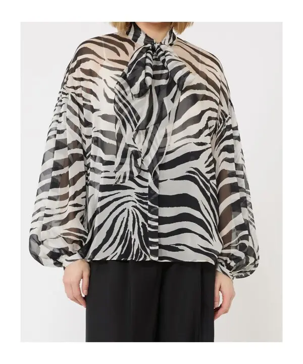 Max Mara Zebra Print Bow-tie Collar Blouse - Black