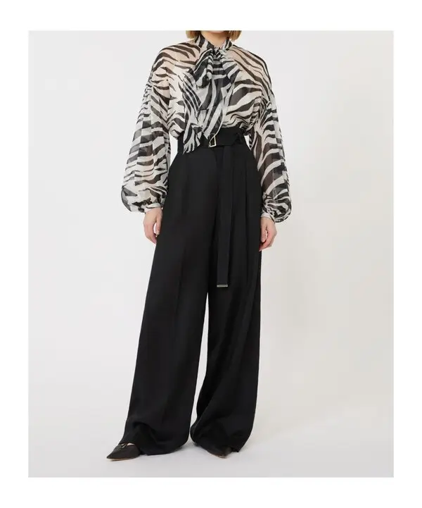 Max Mara Zebra Print Bow-tie Collar Blouse - Black
