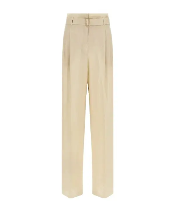 Max Mara Wide Leg Belted Trousers - Beige