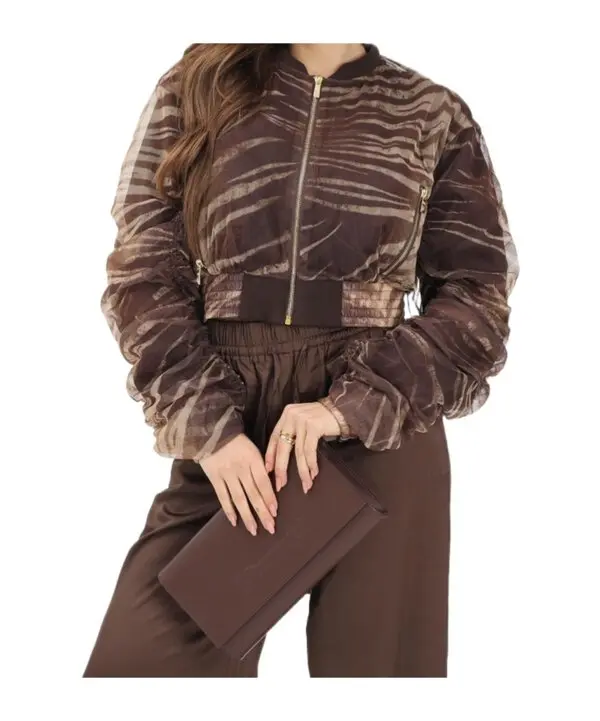 Just Cavalli Zebra-print Ruched-sleeve Zip-up Jacket