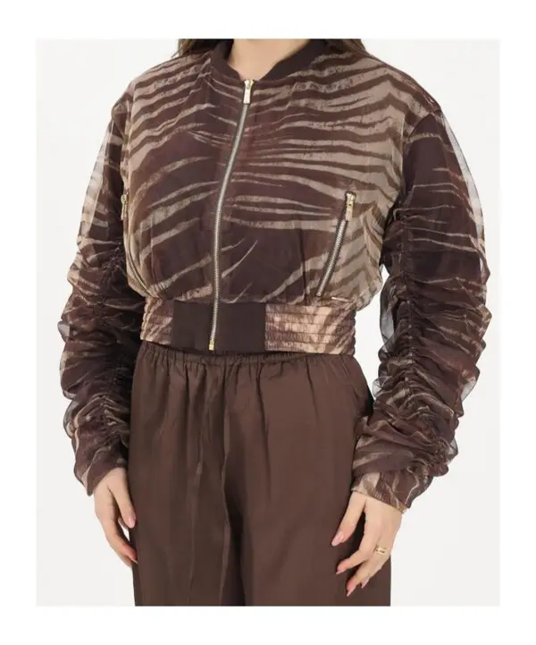 Just Cavalli Zebra-print Ruched-sleeve Zip-up Jacket
