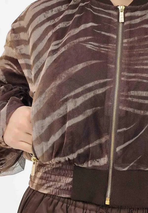 Just Cavalli Zebra-print Ruched-sleeve Zip-up Jacket