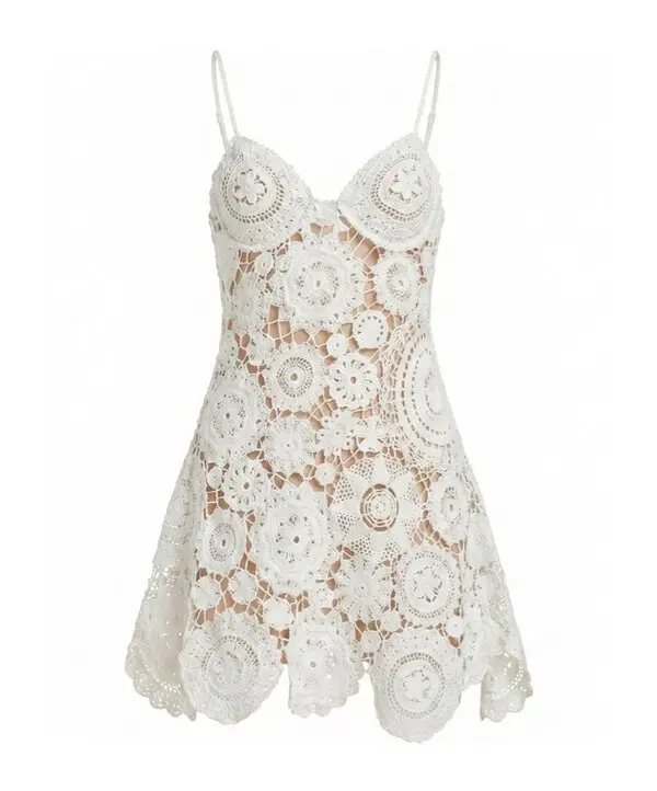 SELF-PORTRAIT Crochet Mini Dress - White