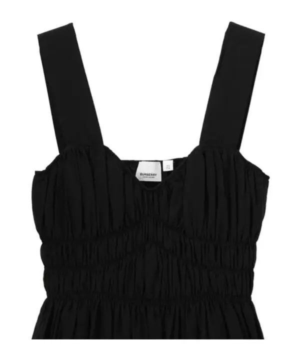 Burberry Cotton Midi Dress With Shirred Waist - Black