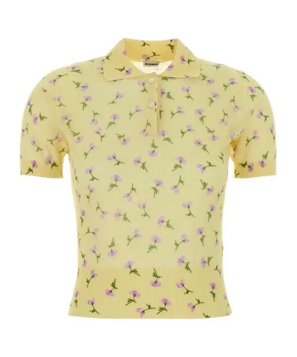 JIL SANDER Floral Knit Polo T-shirt