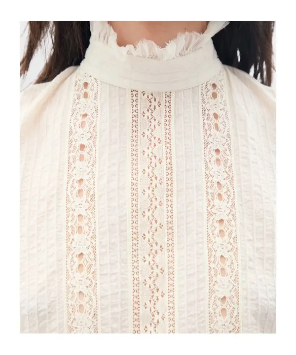 ANN DEMEULEMEESTER Ruffled-trim Lace-insert Cropped Top