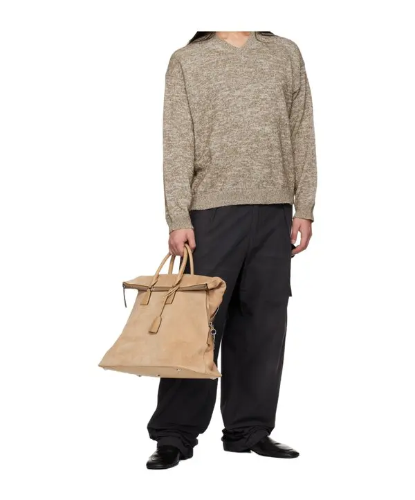 MAISON MARGIELA V-neck Ribbed Jumper - Light Brown