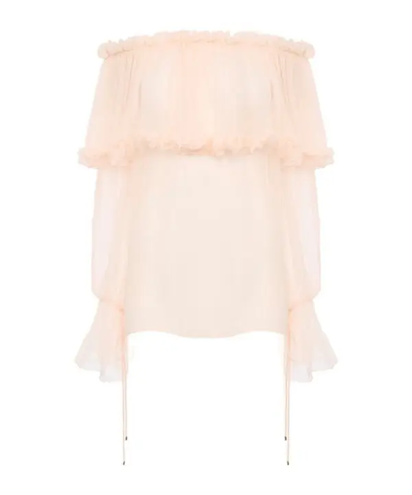 Chloé Off-the-shoulder Puff Sleeve Silk Blouse - Pink