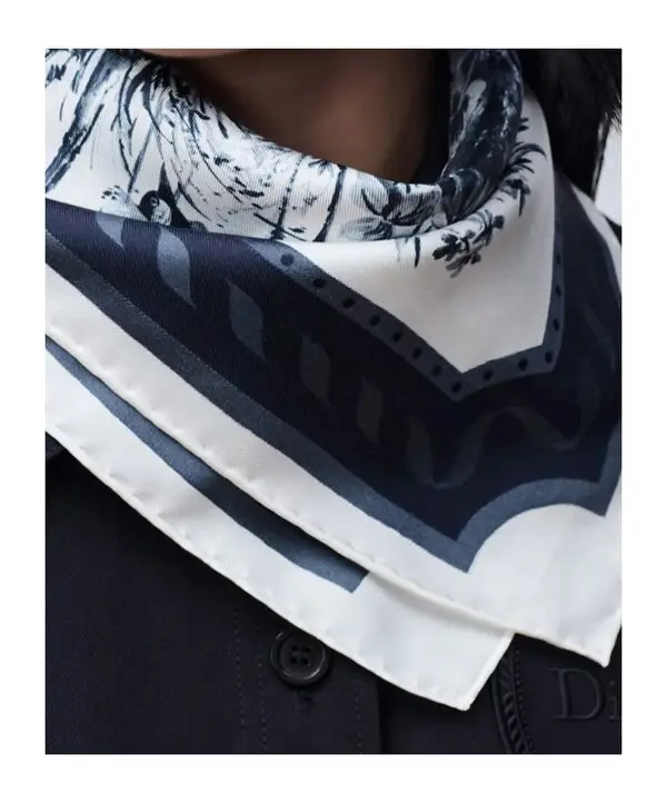 Dior Toile De Jouy Floral Garden 90 Square Scarf - White