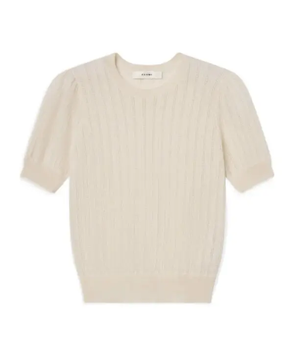 FRAME Crew Neck Short-sleeved Sweater With Scalloped Cuffs - Nude