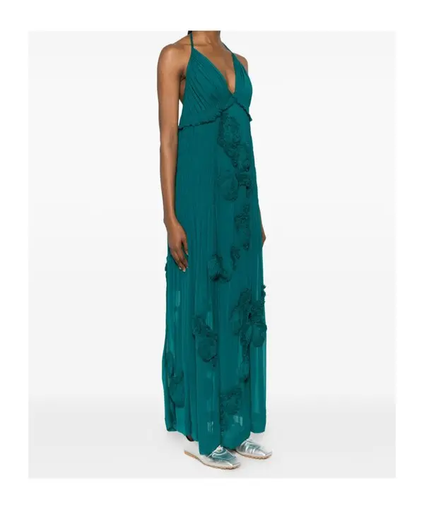 Dries Van Noten Floral Halterneck Maxi Dress - Green