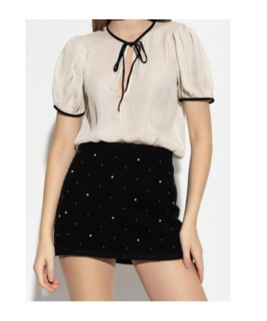 FRAME Polka Dot Puff Sleeve Blouse With Tie Neck