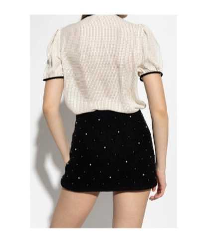 FRAME Polka Dot Puff Sleeve Blouse With Tie Neck