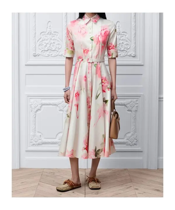 Dior Mid-length Belted Shirtdress With Floral Print
