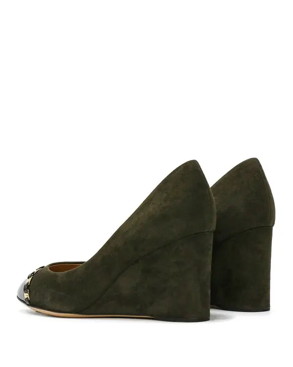 FERRAGAMO Dark Green Suede Wedge Heels - Black