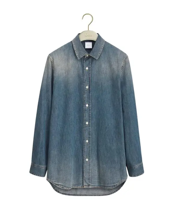 Dior Long Sleeve Collared Button Front Blouse - Blue