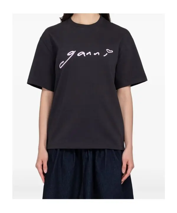 GANNI Embroidered Logo T-shirt - Phantom