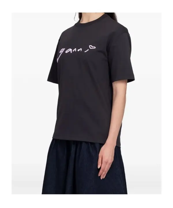 GANNI Embroidered Logo T-shirt - Phantom