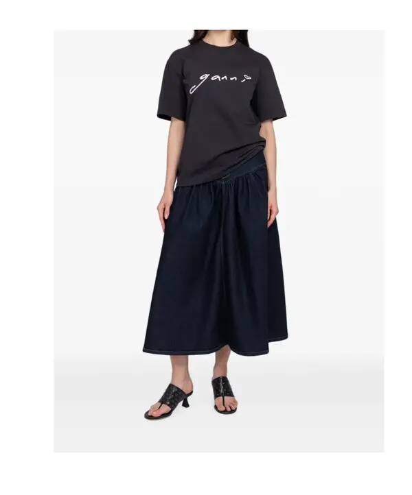 GANNI Embroidered Logo T-shirt - Phantom