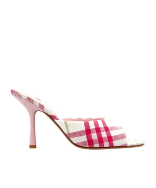 Burberry Checked Stiletto Mules - Pink