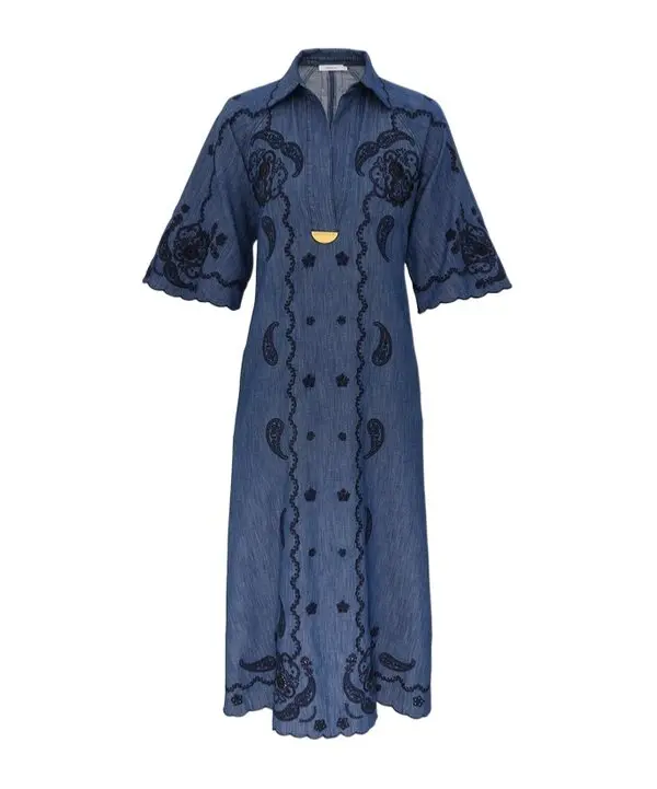 Zimmermann Embroidered Midi Dress - Blue