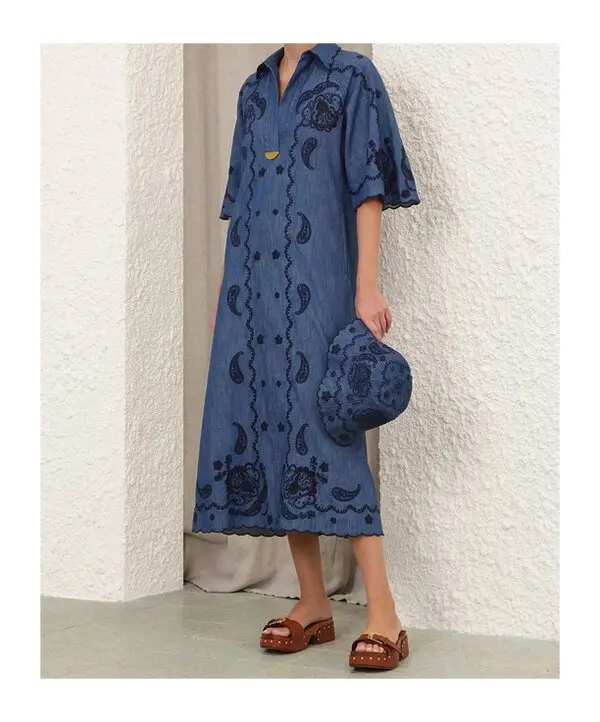 Zimmermann Embroidered Midi Dress - Blue