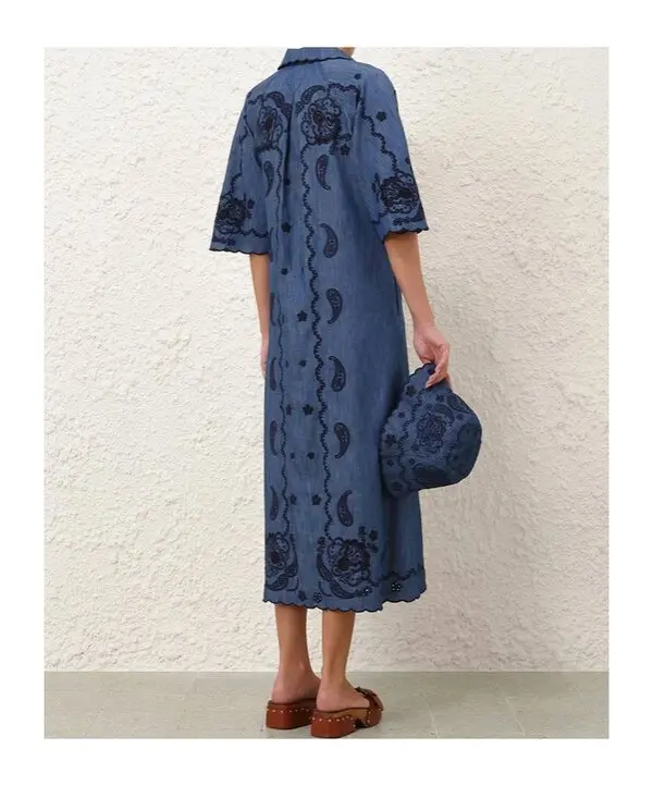 Zimmermann Embroidered Midi Dress - Blue