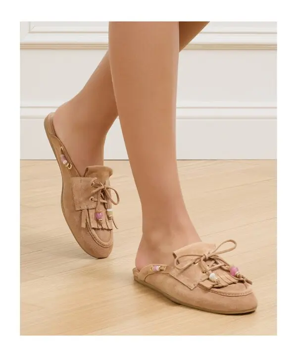 STUART WEITZMAN Embellished Tassel Mules - Brown