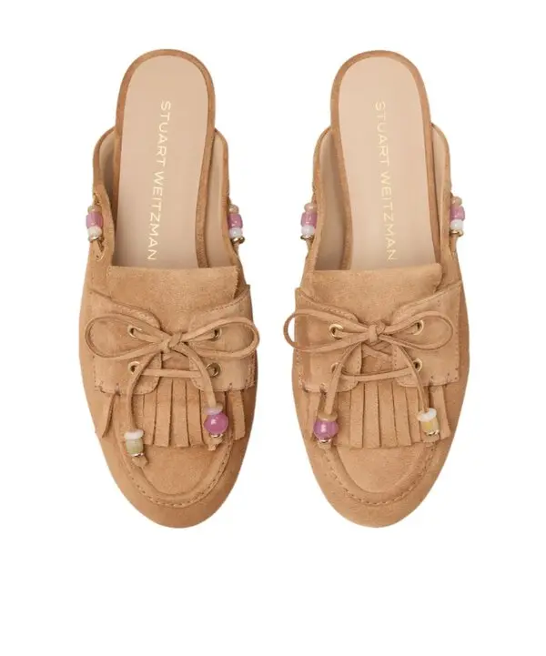 STUART WEITZMAN Embellished Tassel Mules - Brown