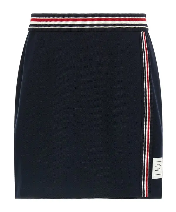 Thom Browne Piqué Mini Skirt With Tricolor Trim - Navy Blue