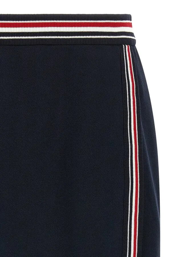 Thom Browne Piqué Mini Skirt With Tricolor Trim - Navy Blue