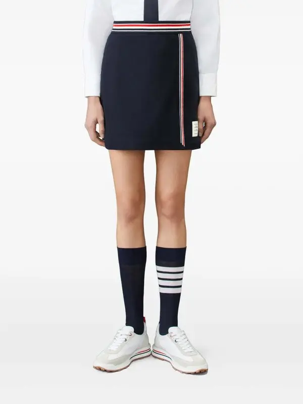Thom Browne Piqué Mini Skirt With Tricolor Trim - Navy Blue