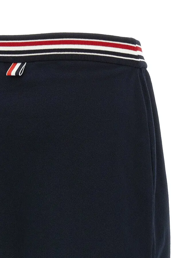 Thom Browne Piqué Mini Skirt With Tricolor Trim - Navy Blue