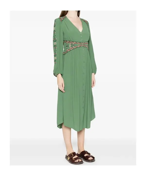 Ba&sh Embroidered V-neck Dress - Green