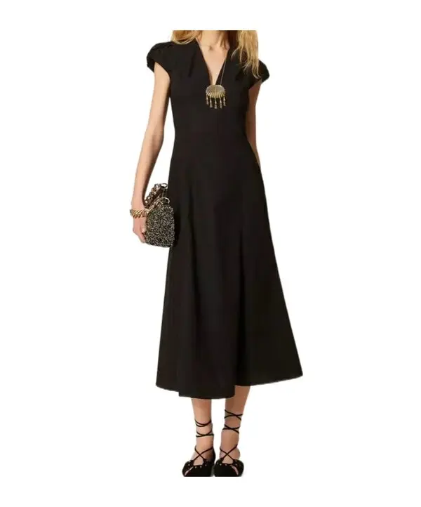 TWINSET V-neck Cut-out Midi Dress - Black