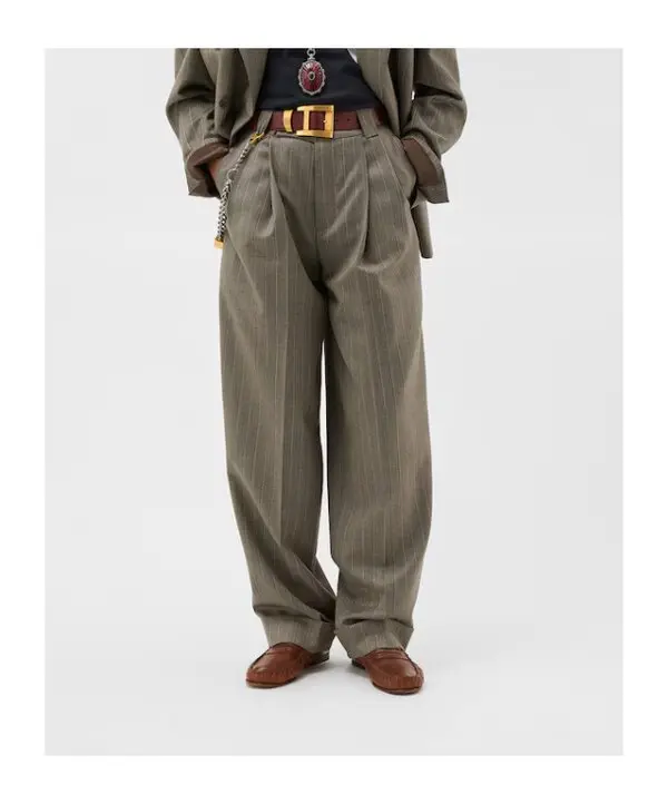 Versace Pinstripe Twill Oversized Pants - Grey